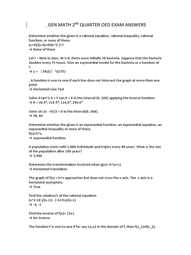 Gen Math 2ND Quarter Oed Exam Answers | PDF | Function (Mathematics ...