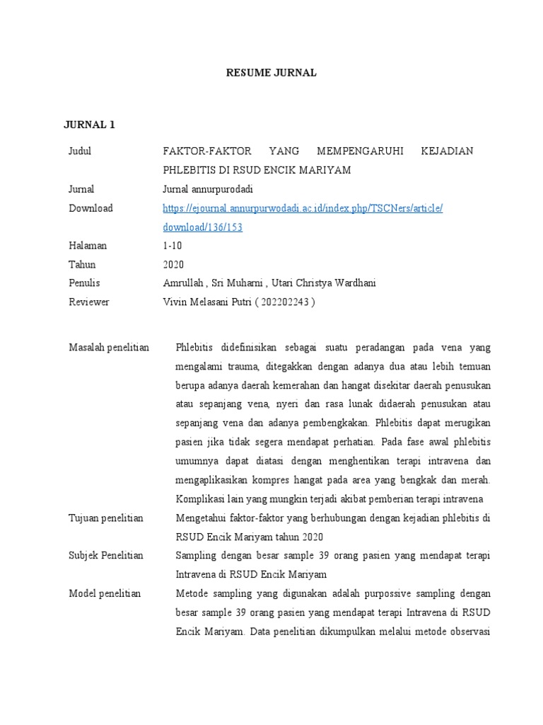 Resume Jurnal Bahan Skripsi Flebitis | PDF