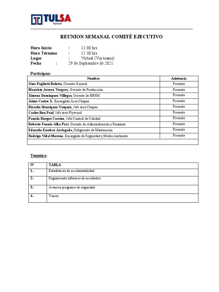 acta de reunion comite ejecutivo pec | PDF