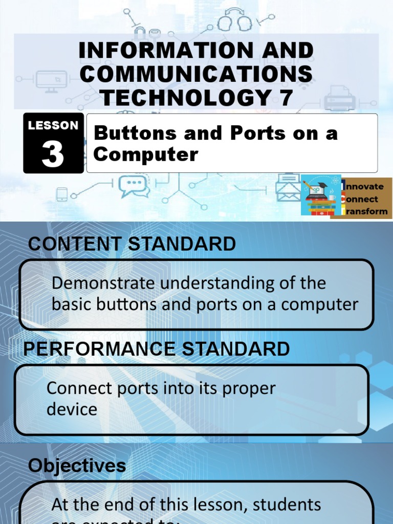 LESSON 3 Buttons and Ports On A Computer | PDF | Computer Hardware ...