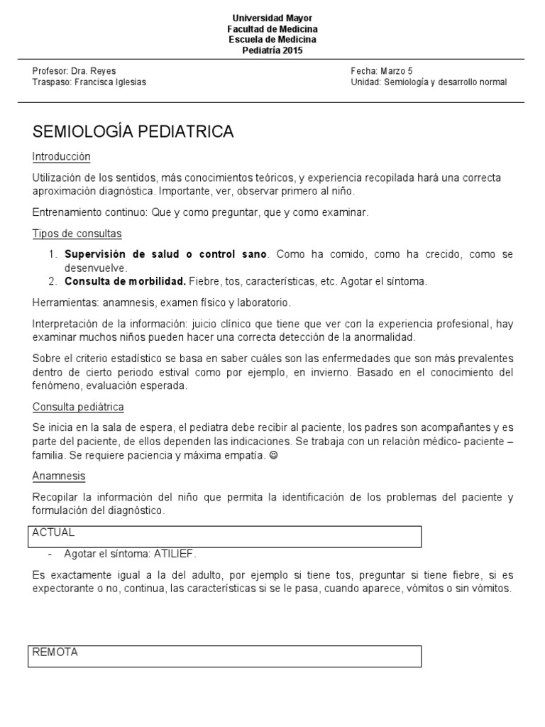 Semiologi Üa Pediatrica | PDF | Examen físico | Percepción visual