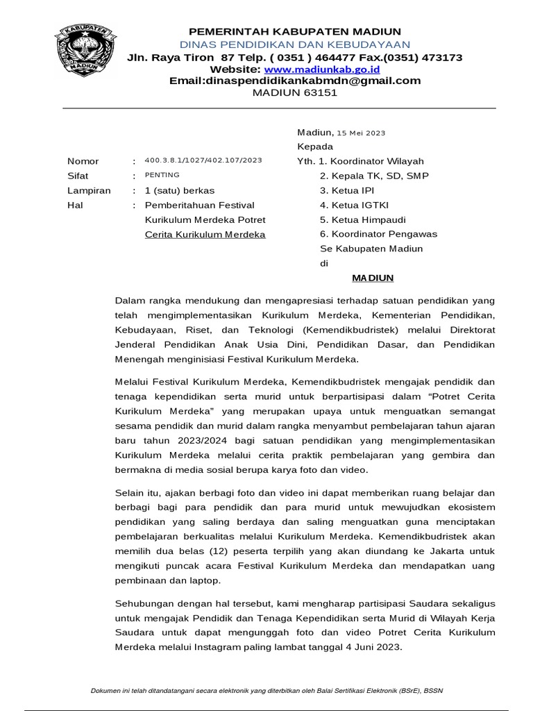 Pemberitahuan Festival Kurikulum Merdeka Potret Cerita Kurikulum ...