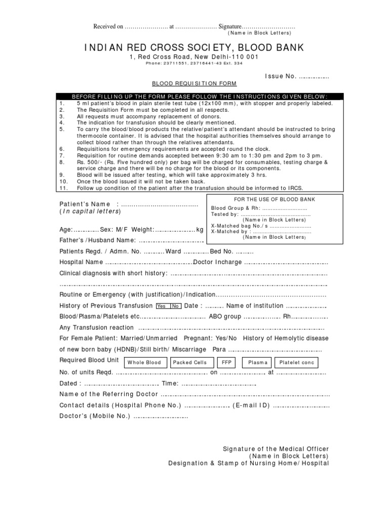 Blood Requisition Form | Download Free PDF | Serology | Clinical Medicine