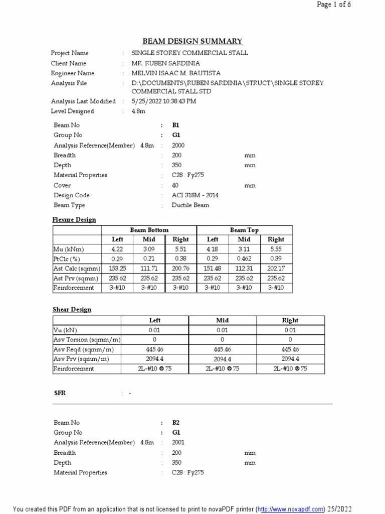 Rbeam Design Summary PDF | PDF | Beam (Structure) | Bending