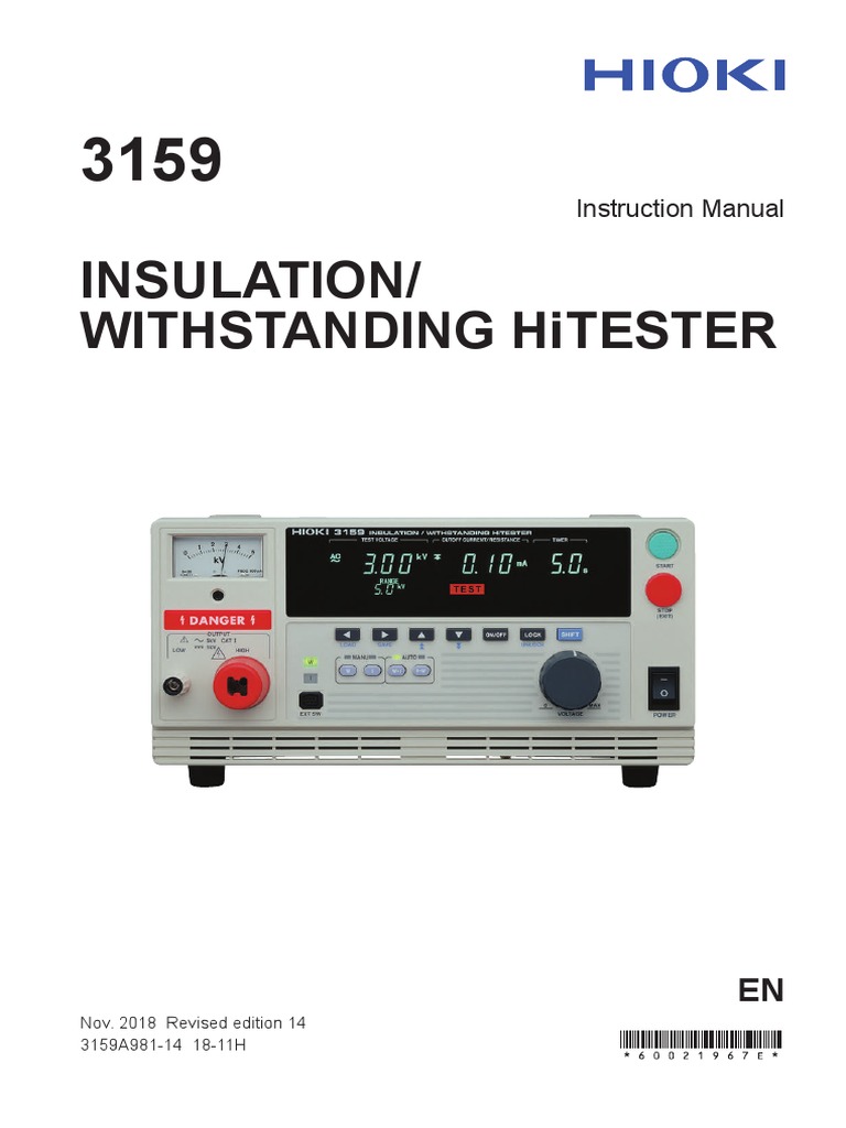 Hioki 3159 Insulation Tester Manual | PDF | Ac Power Plugs And Sockets ...