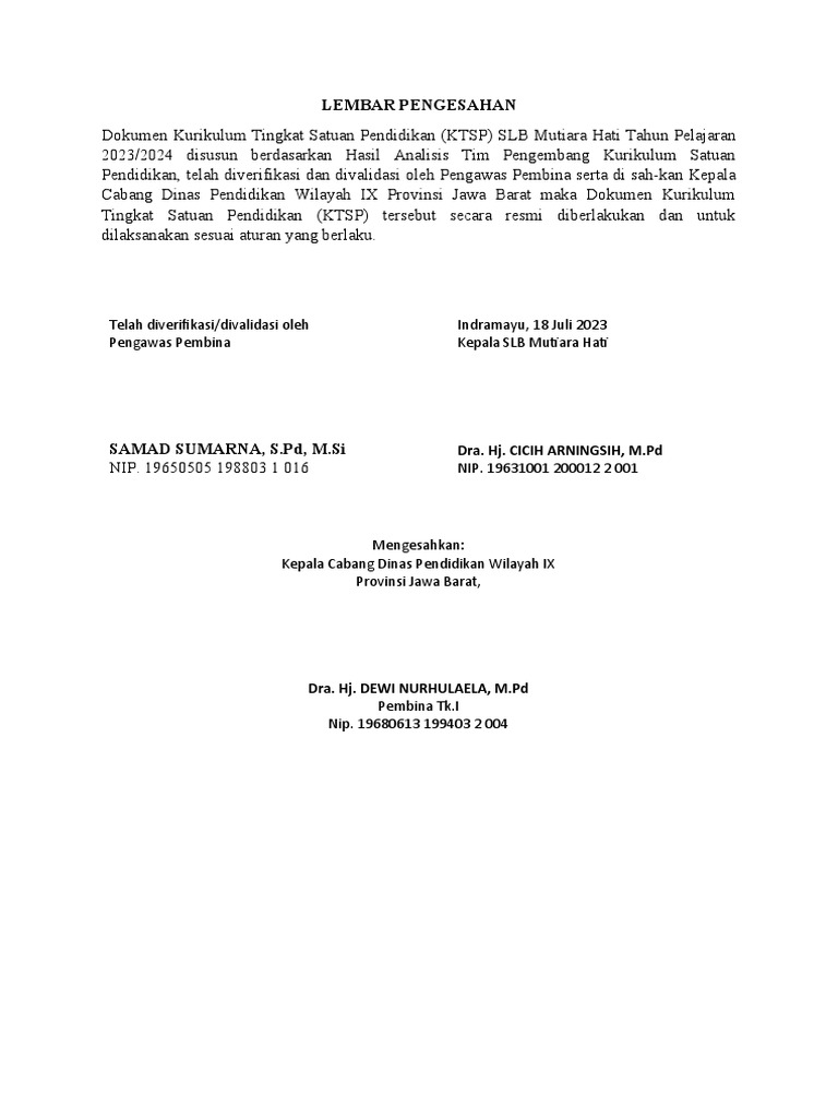 LEMBAR PENGESAHAN KTSP Dan KOSP | PDF | Kesehatan Holistik