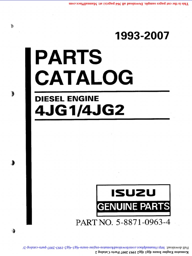 Komatsu Engine Isuzu 4jg1 4jg2 1993 2007 Parts Catalog 2 | PDF