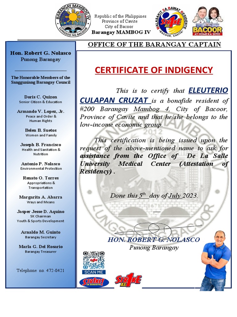 Certificate of Indigency 2023 Mayor Strike | PDF