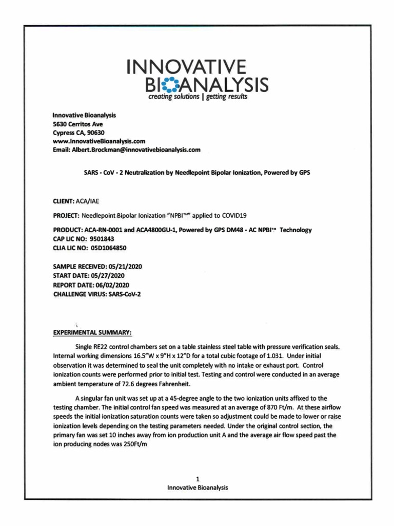 Report by Innovative Bioanalysis Test ISO-aire Using GPS | PDF | Home ...