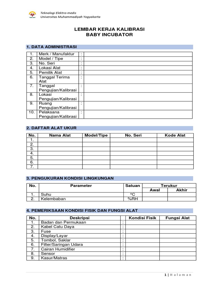 Lembar Kerja Kalibrasi Inkubator Bayi | PDF | Sains & Matematika