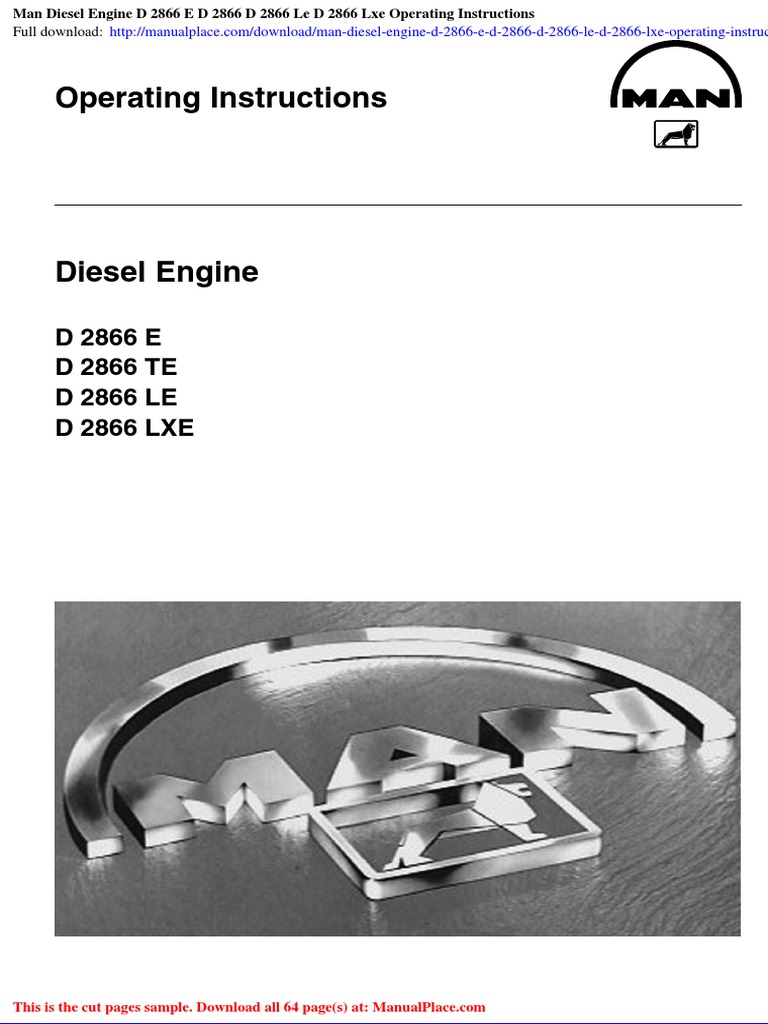 Man Diesel Engine D 2866 e D 2866 D 2866 Le D 2866 Lxe Operating ...