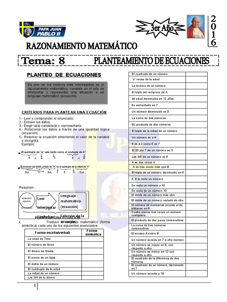 Planteo de Ecuaciones Tercero | PDF | Ecuaciones | Matemáticas