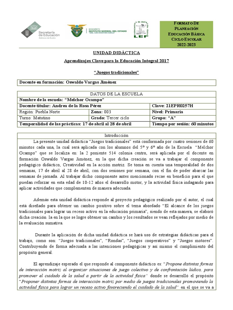 FORMATO DE UNIDAD DIDÁCTICA (3) | PDF | Enseñando | Evaluación