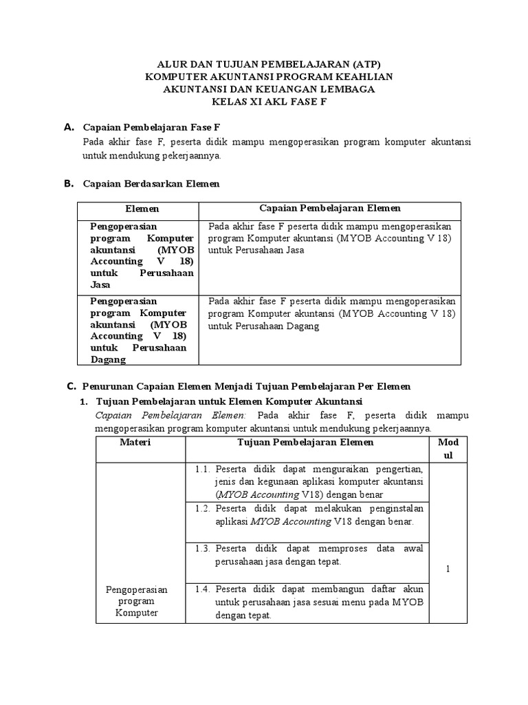 Tujuan Pembelajaran Komputer Akuntansi XI | PDF
