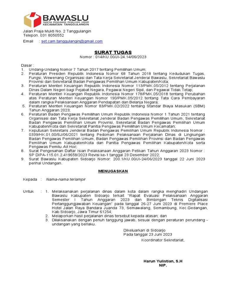 Contoh Surat Tugas | PDF