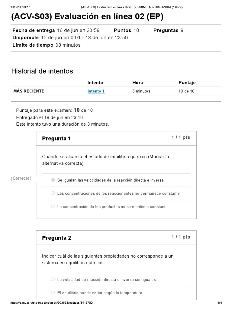 (ACV-S03) Evaluación en Línea 02 (EP) | PDF | Equilibrio químico | Química analítica