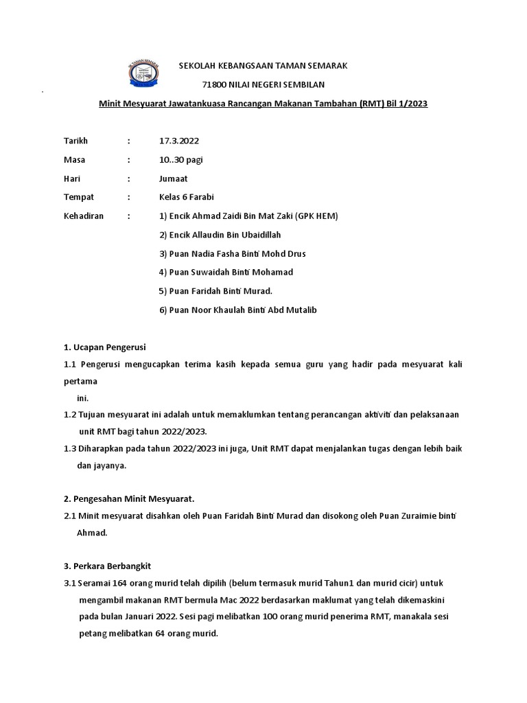 Pelaksanaan RMT 2022/2023 | PDF | Memasak, Makanan, & Anggur
