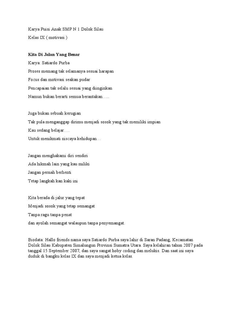 Karya Puisi Anak Smp N 1 Dolok Silau Pdf