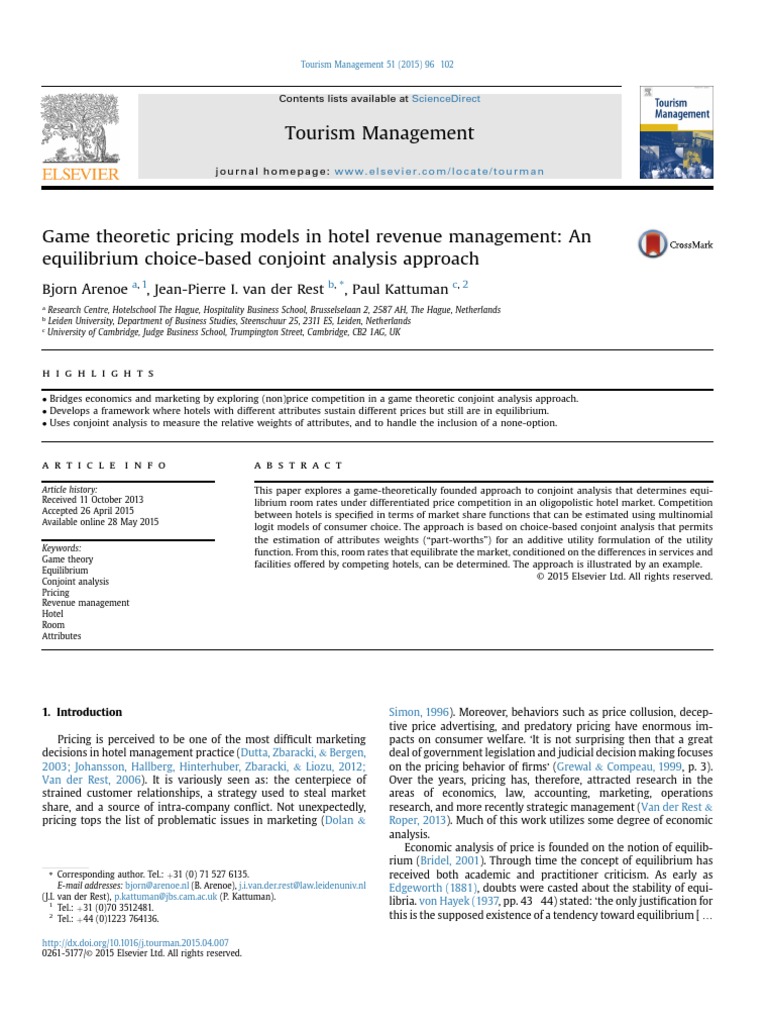 Journal - Game Theoretic Pricing Models in Hotel Revenue Management An... | PDF | Economics ...