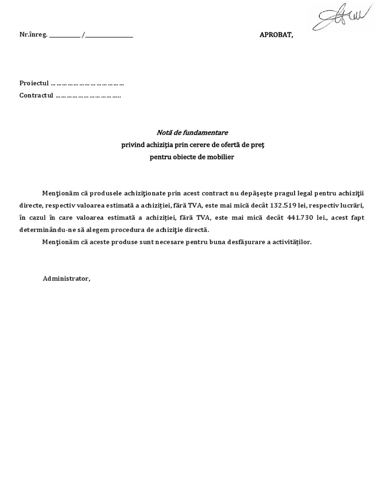 Model Nota - Fundamentare | PDF