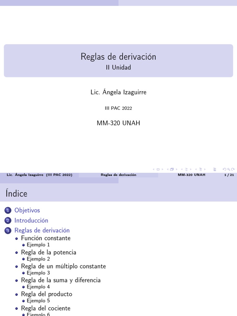 Reglas de Derivacion | PDF | Derivado | Función (Matemáticas)