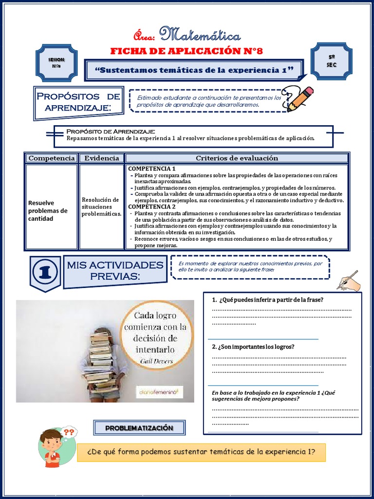 5° Ficha de Aplicación-Sesión8-Sem.4-Exp.1-Mate. | Descargar gratis PDF | Aprendizaje ...