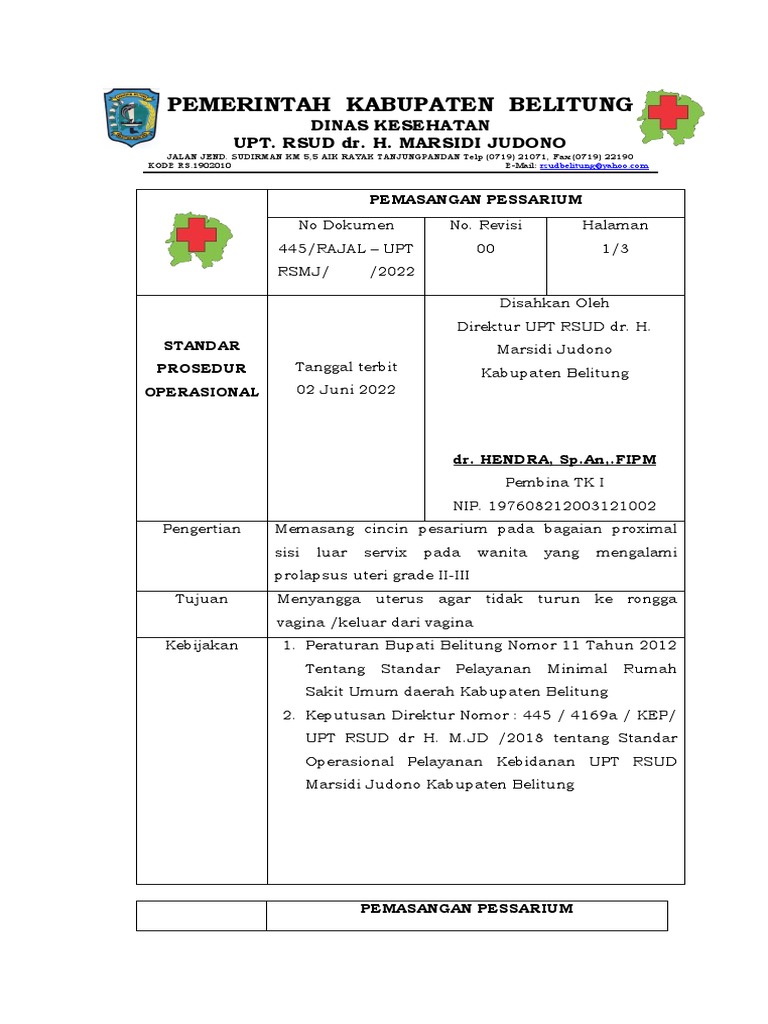 Spo Pemasangan Pessarium | PDF