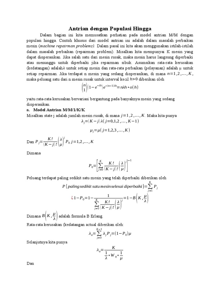 Antrian Dengan Populasi Hingga | PDF | Metode & Bahan Ajar