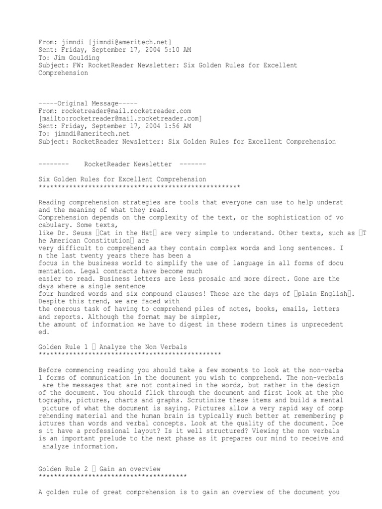 Six Golden Rules for Comprehension | PDF | Reading Comprehension ...