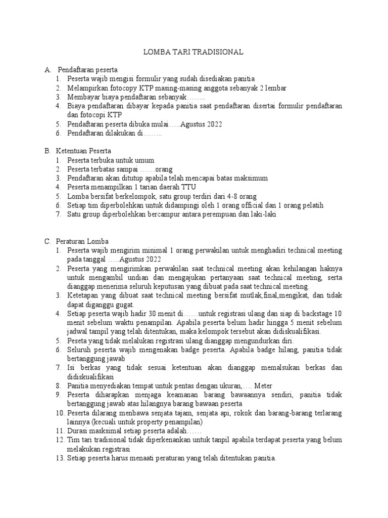 Lomba Tari Tradisional: Pendaftaran & Aturan | PDF | Perjalanan | Seni