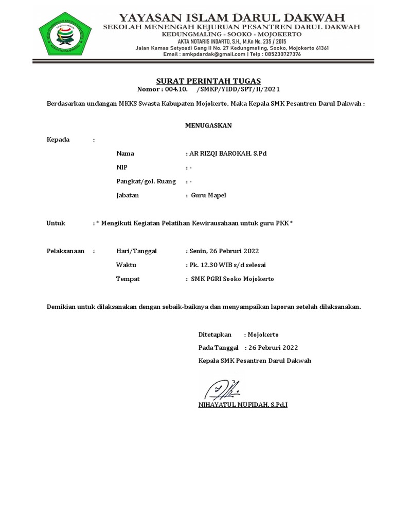Surat Perintah Tugas. | PDF