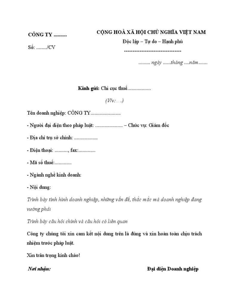 Mau Cong Van Giai Trinh Moi Nhat Voi Co Quan Thue | PDF