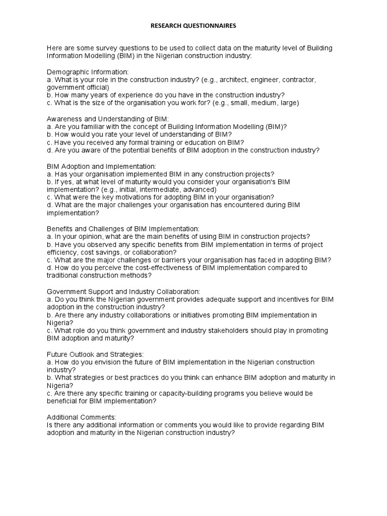 Research Questionnaires | PDF | Building Information Modeling