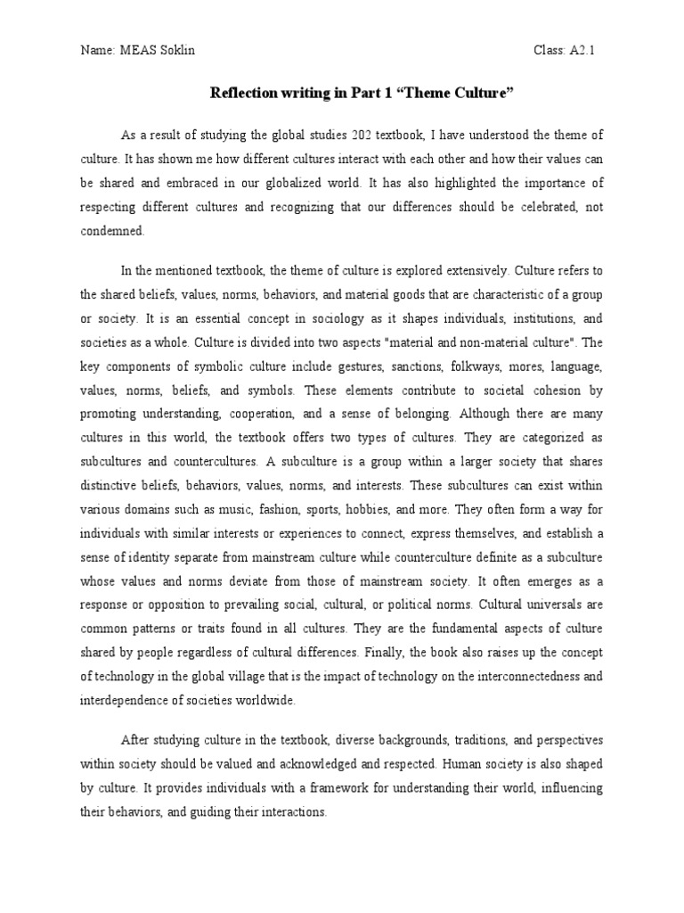 Reflection Writing in Part 1 | PDF | Society | Counterculture