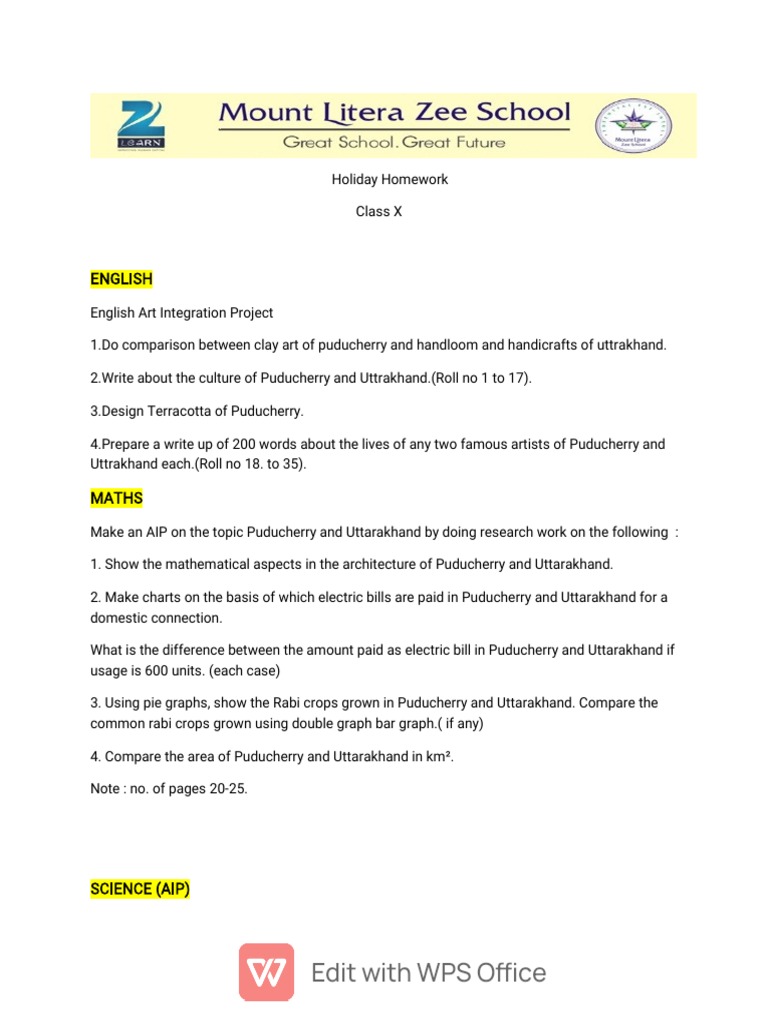 Holiday Homework Class 10th | PDF