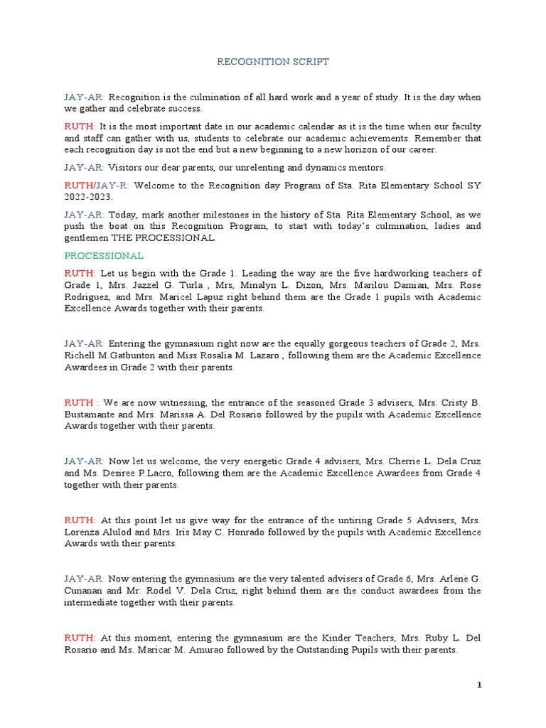 Recog Emcee Script | PDF | Educational Institutions | Social Institutions