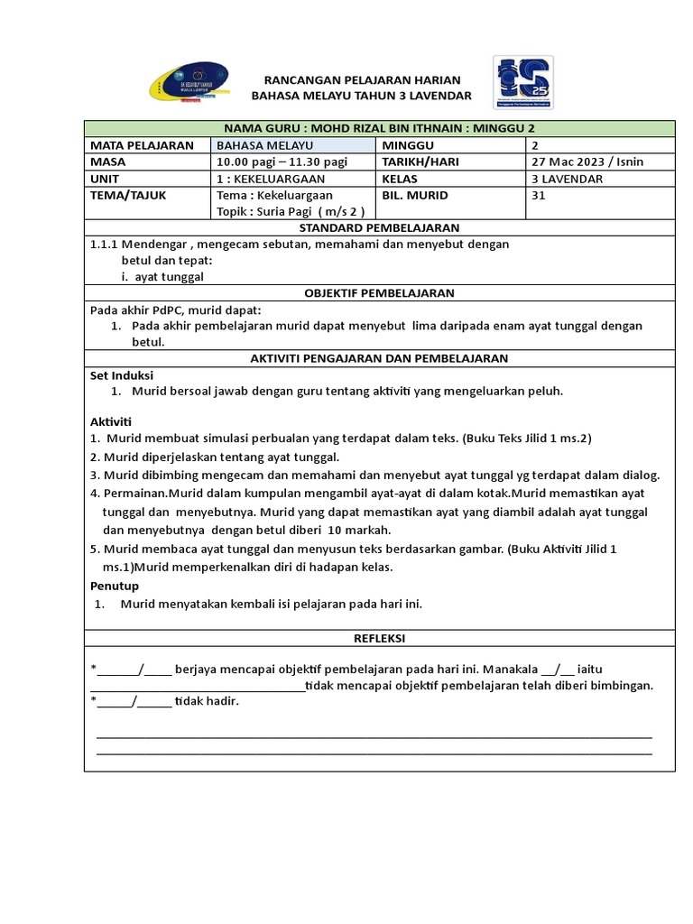 RPH Minggu 1 2023 | PDF