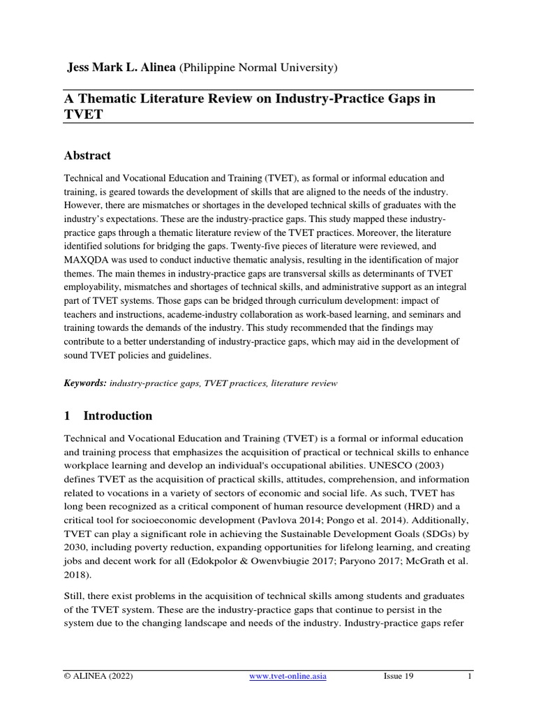 A Thematic Literature Review On Industry-Practice Gaps in TVET | PDF ...