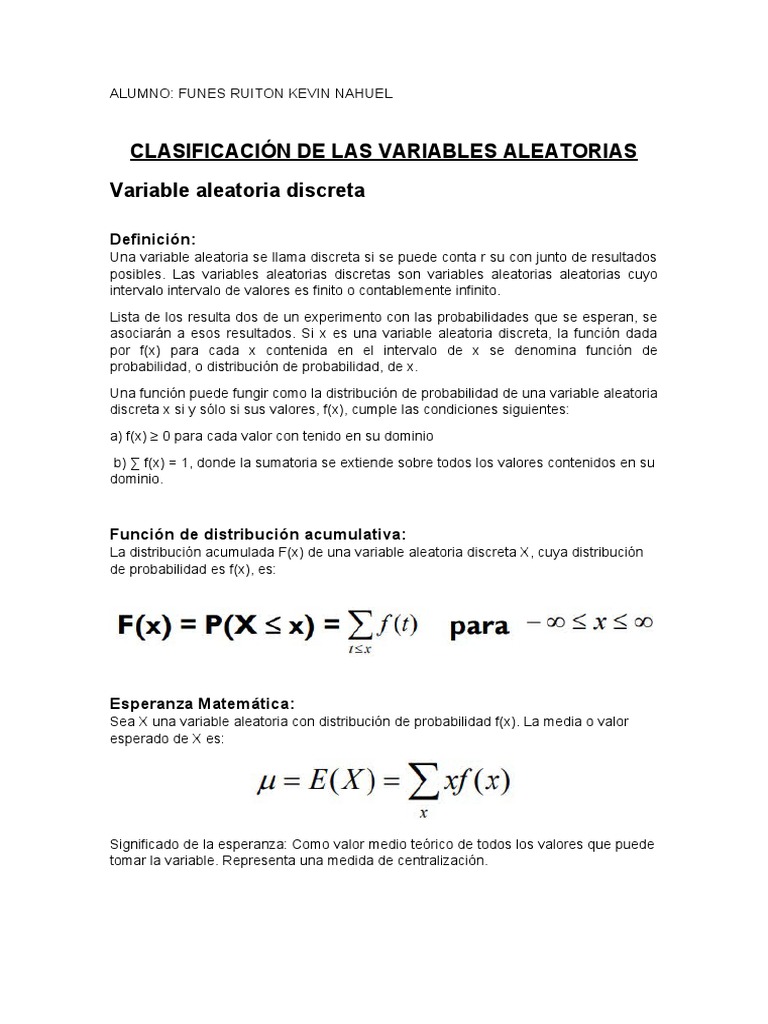 Investigacion Variables Aleatorias Kevin | PDF | Variable aleatoria | Diferencia