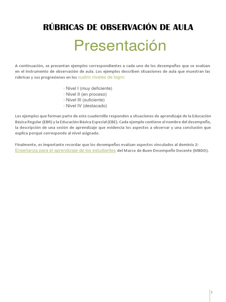 RUBRICAS DE OBSERVACIÓN EN AULA - 2023 | PDF | Salón de clases | Vejez