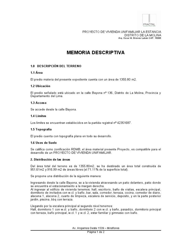 Memoria Descriptiva | PDF | Diseño arquitectonico | Arquitectura