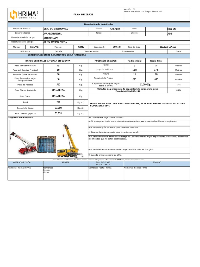 Plan de Izaje Con Grua de 50 Tn-Abancay | PDF | Grúa (máquina) | Vehículos