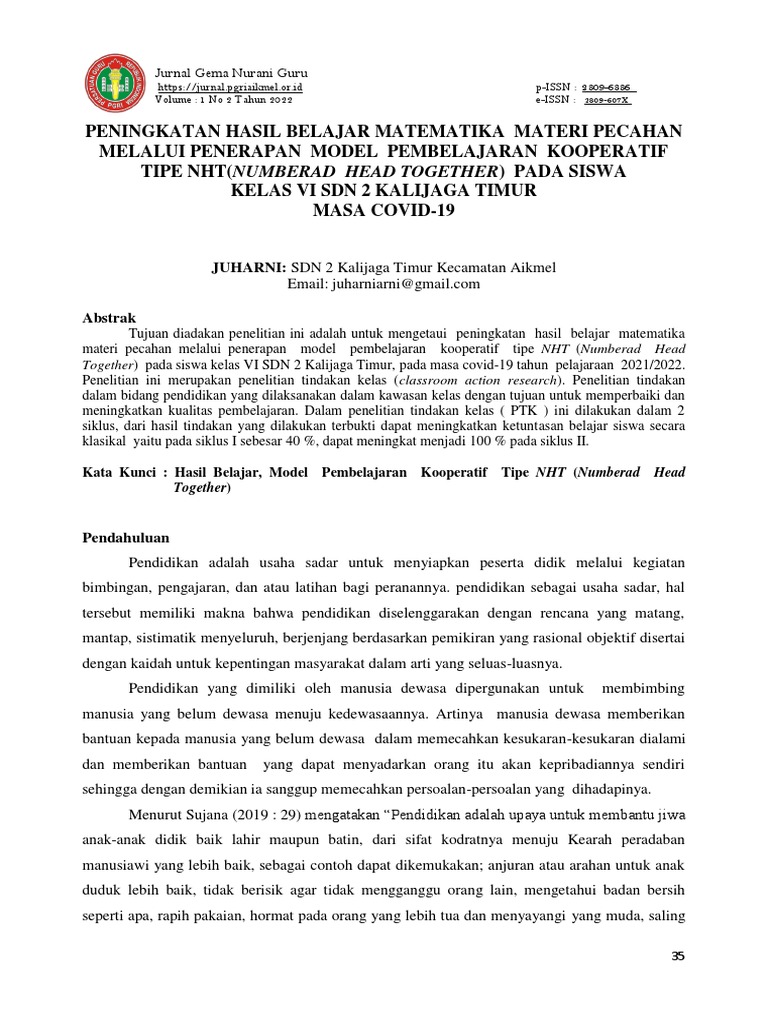 4 Juarni Model Pembelajaran Kooperatif Tipe NHT | PDF