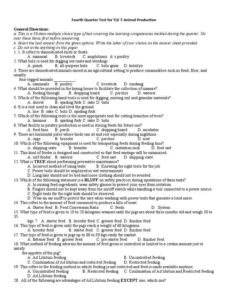 Final Exam in Animal Production 7 | PDF
