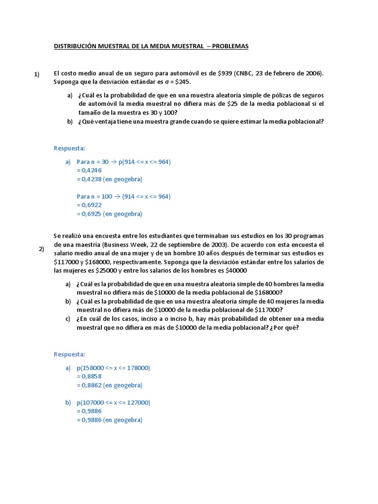 9. Distribución de la media muestral (x) - problemas | PDF