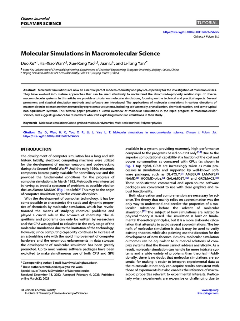 Molecular Simulations in Macromolecular Science | PDF | Monte Carlo Method | Density Functional ...