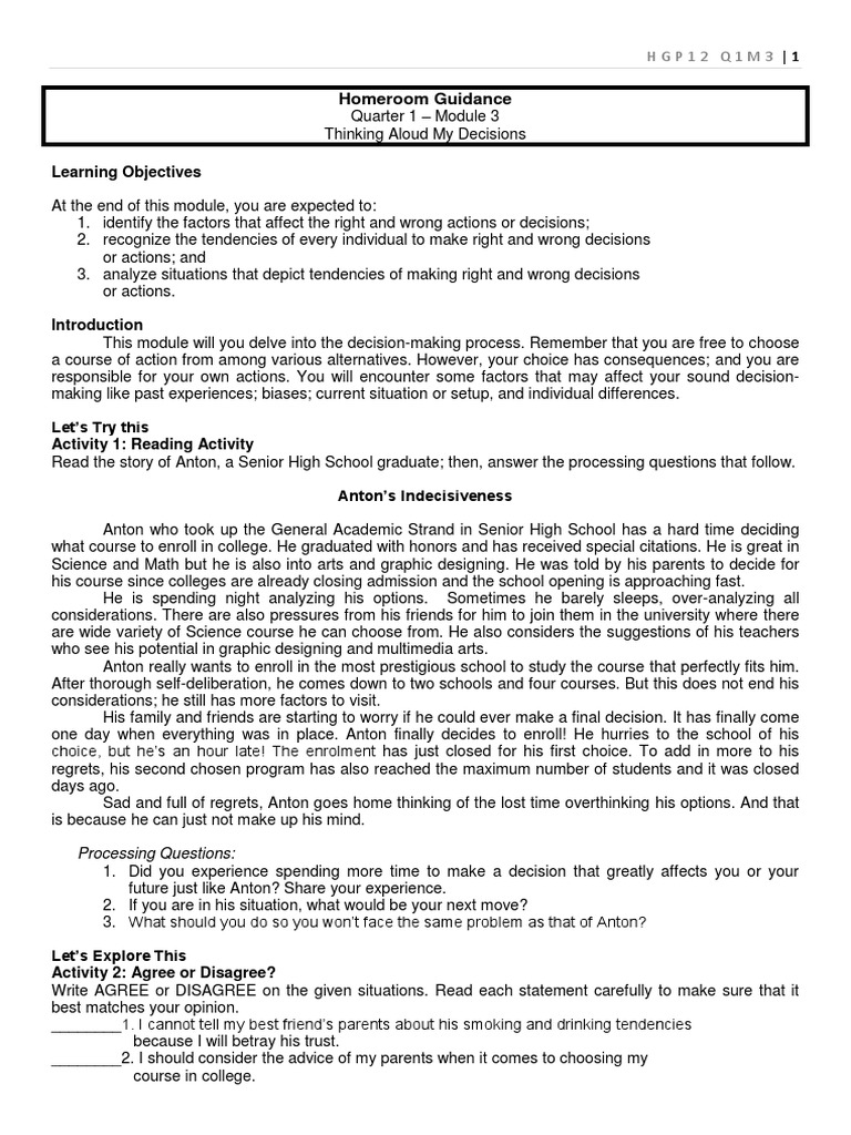 G12 CGP Q1 Module 3 | Download Free PDF | Experience | Decision Making