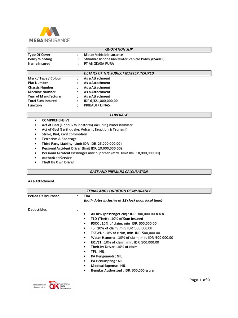 Mega Quatation Slip | PDF | Insurance | Risk
