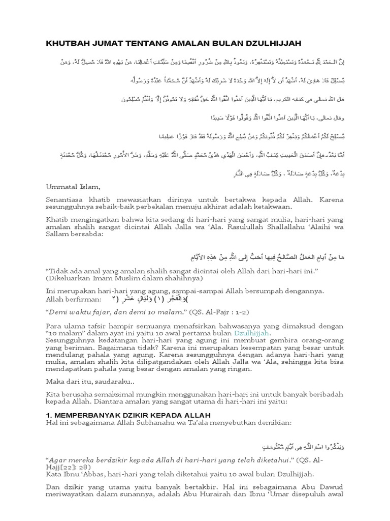 Khutbah Jumat Tentang Amalan Bulan Dzulhijjah | PDF