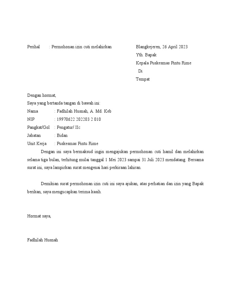 Surat Cuti bersalin | PDF